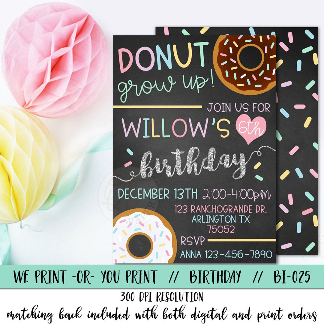 Donut Chalkboard Invitation, Donut Grow up Invitation, Donut Invitation ...