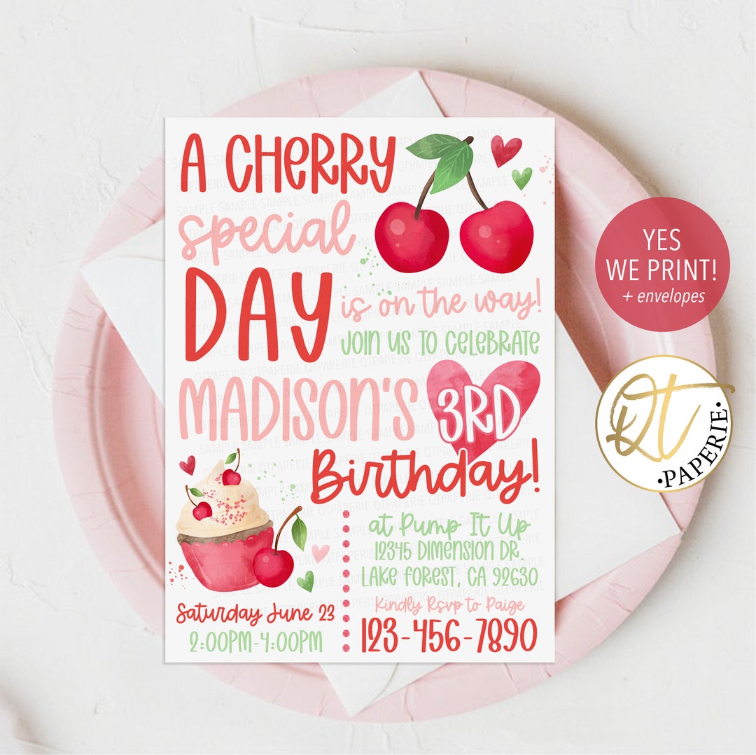 Cherry Birthday Invitation, Cherry Sweet Invitation, Cherry on Top ...