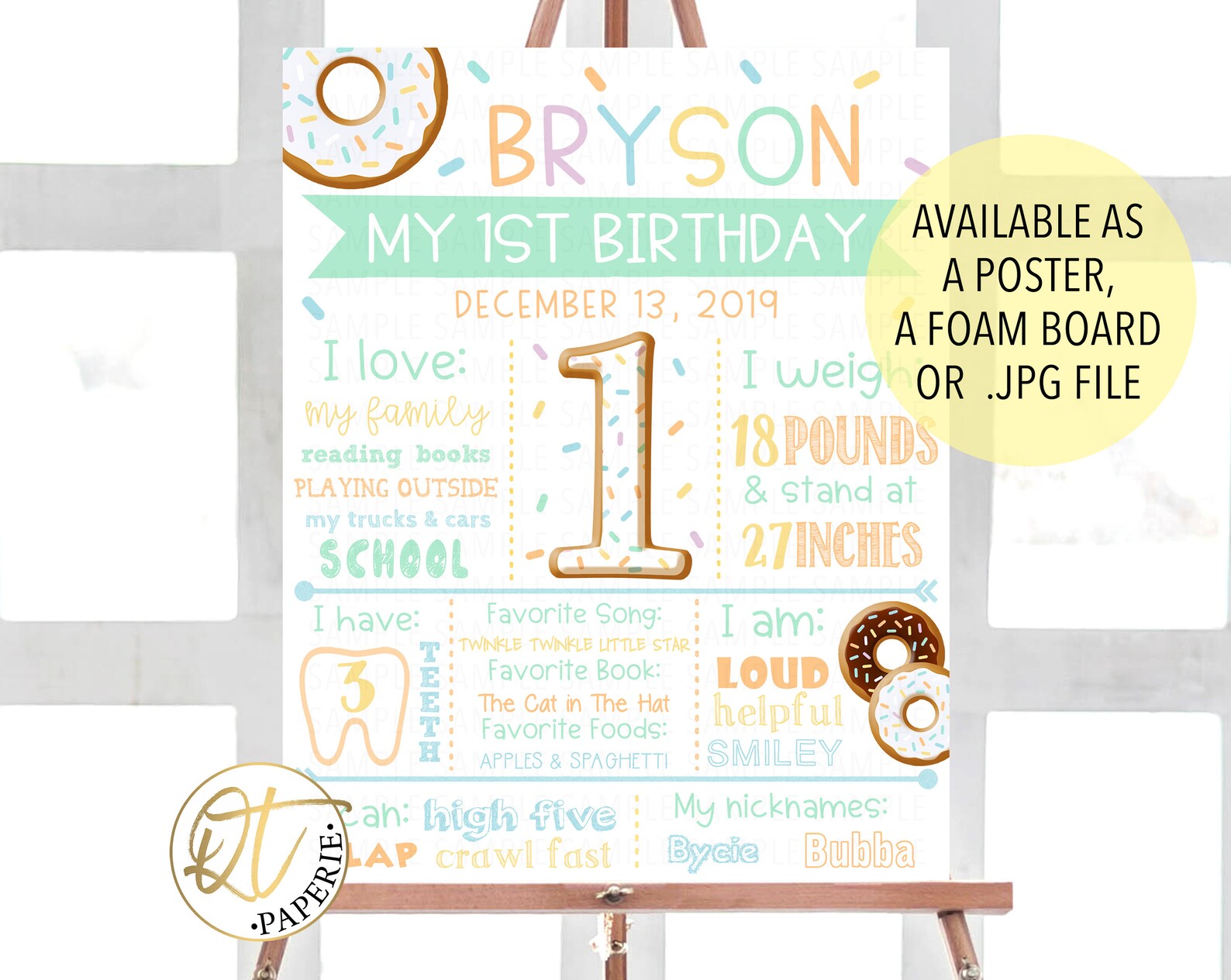 Boy Donut 1st Birthday Sign, Donut First Birthday Poster, Donut First ...