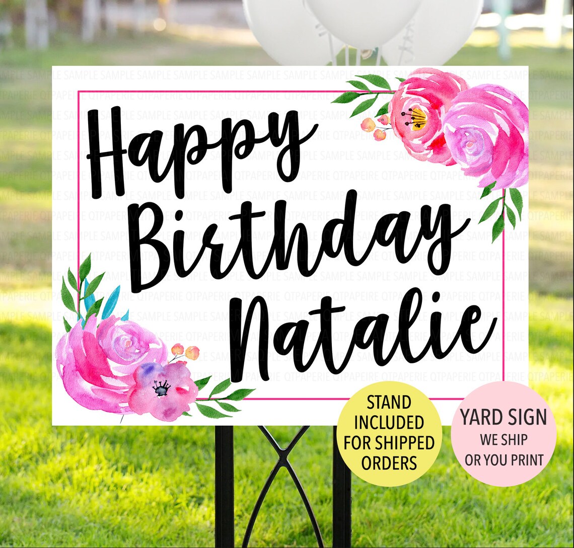 Pink Flowers Birthday Sign, Girl Birthday Yard Sign, Female Happy ...