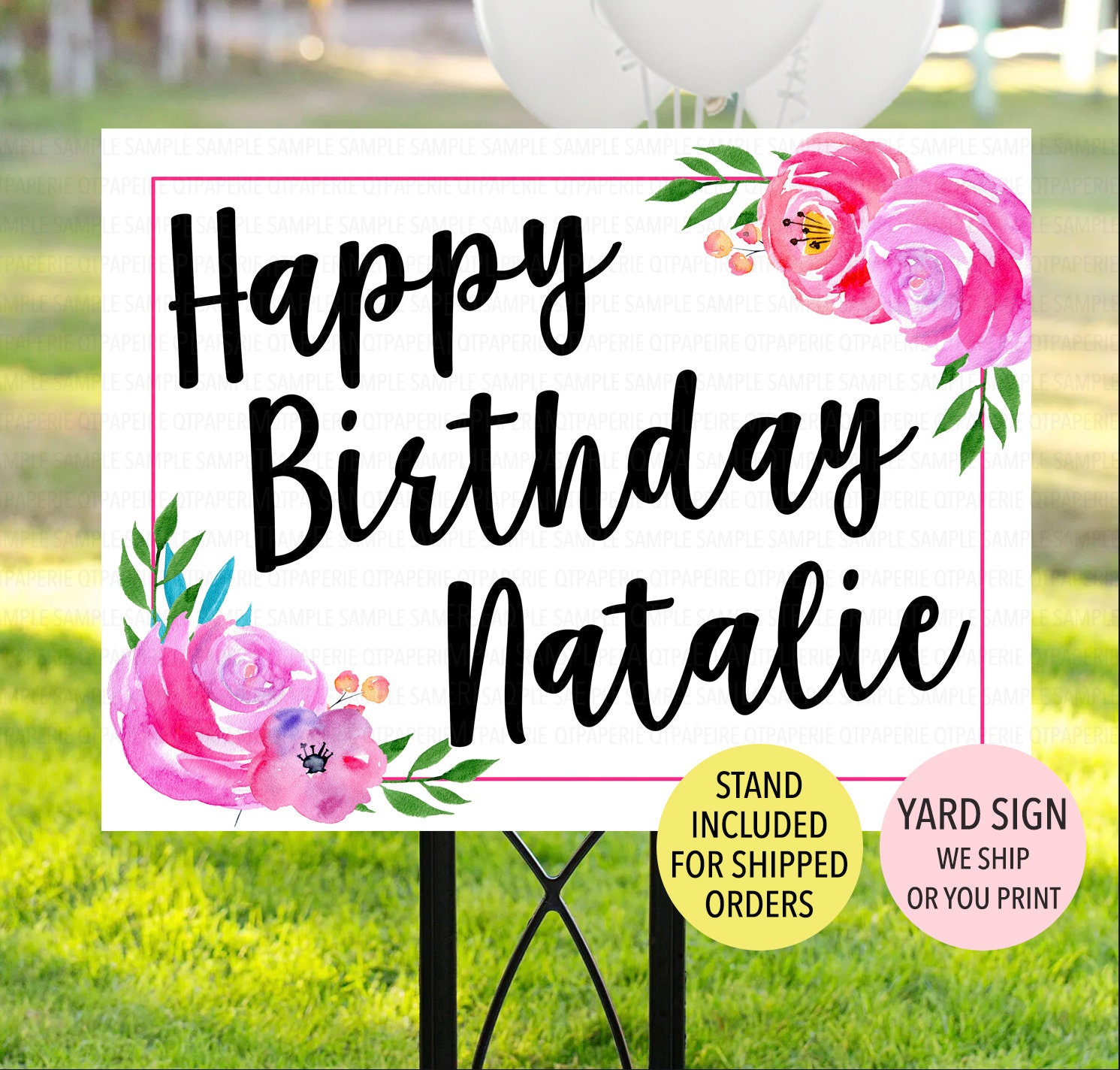 Pink Flowers Birthday Sign Girl Birthday Yard Sign Female - Etsy