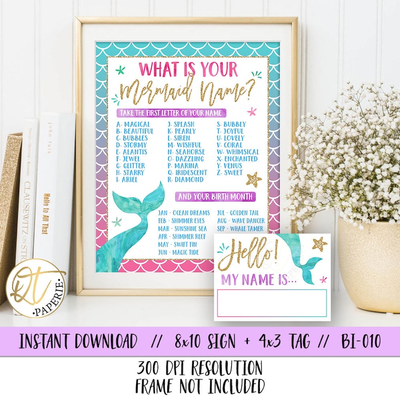 Mermaid Name Tag Game, Mermaid Name Printable, Mermaid Party Game ...