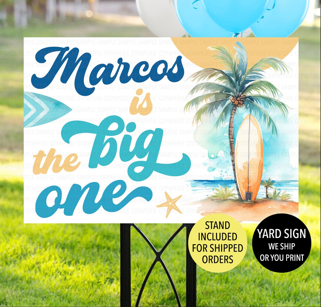 The Big One Birthday Sign, Surf Birthday Yard Sign, Beach Party Sign ...