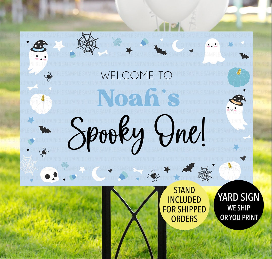 Spooky One Birthday Sign, Blue Halloween Welcome Sign, Ghost Birthday ...