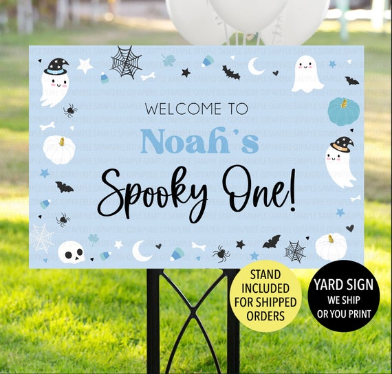 Spooky One Birthday Sign Blue Halloween Welcome Sign Ghost - Etsy