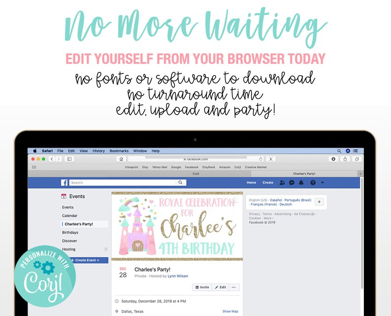 Princess Birthday Facebook Cover Facebook Event Cover | Etsy