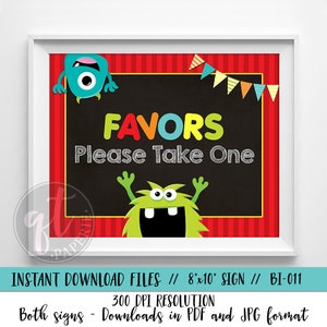 Monster Party Sign, Monster Favor Sign, Monster Birthday Sign, Monster ...