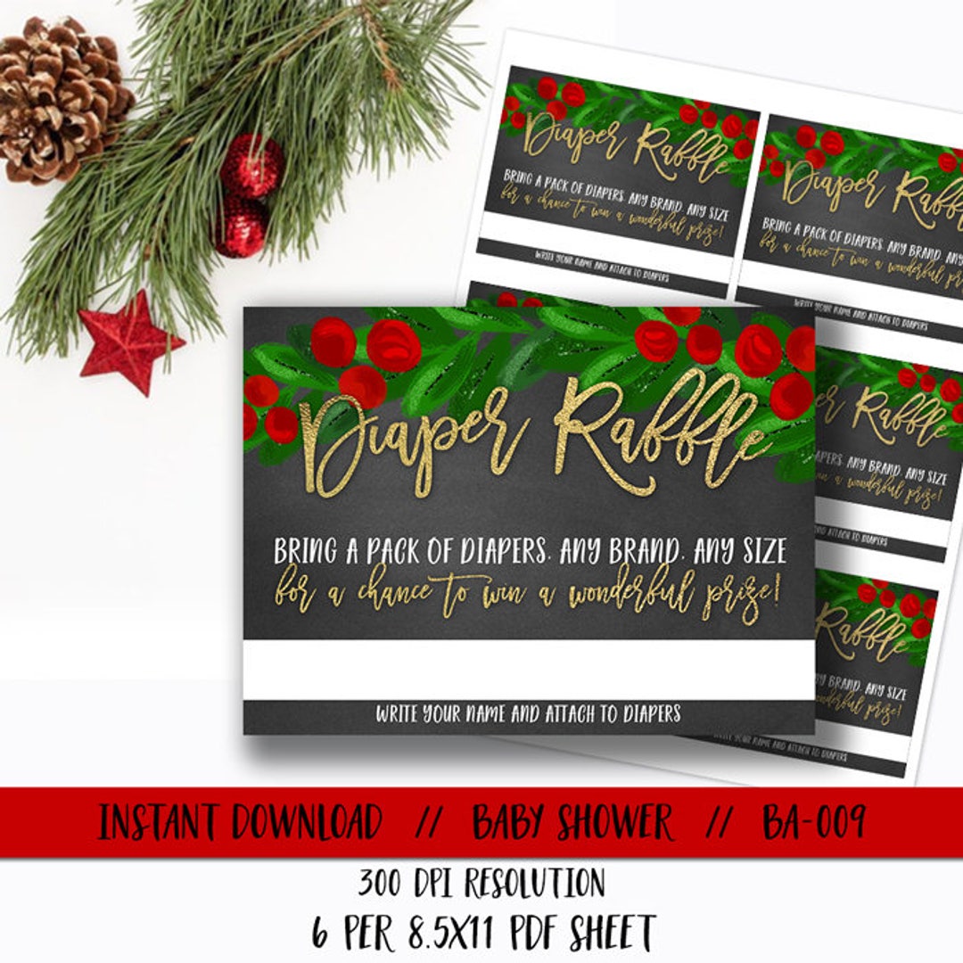 Christmas Diaper Raffle Tickets, Christmas Baby Shower Diaper Raffle ...