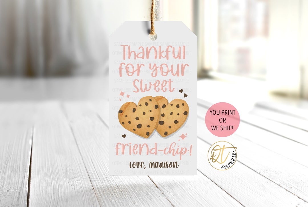 Valentine Day Cookie Tag, Friendchip Valentines Tag, Chocolate Chip ...