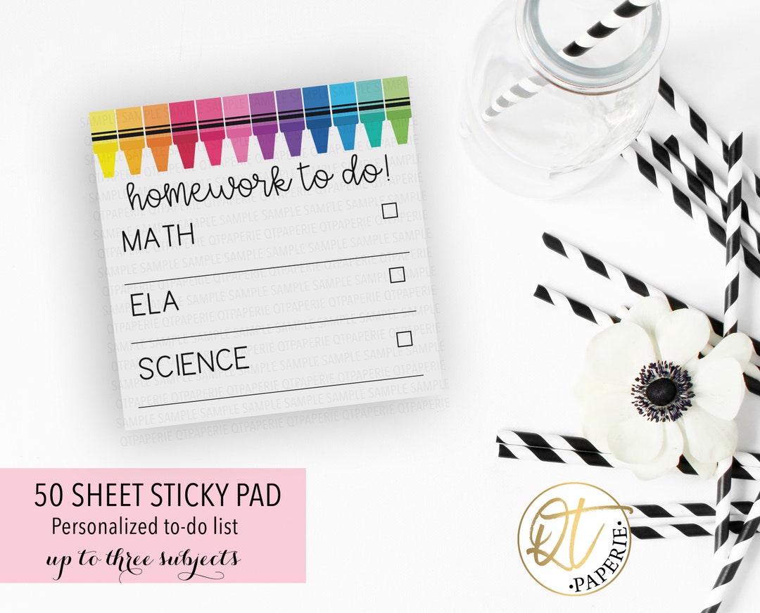 Homework to Do Sticky Notes, Homework Sticky Notes, Student Sticky Note ...