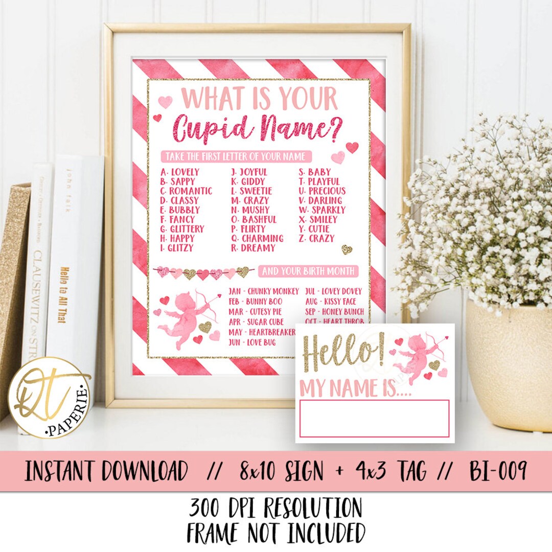 Cupid Name Sign, Valentine Birthday Game, Cupid Name Game, Valentines ...