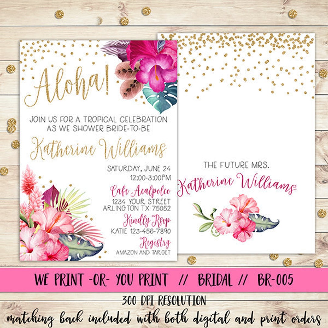 Tropical Invitation, Tropical Bridal Shower Invitation, Hawaiian Bridal ...