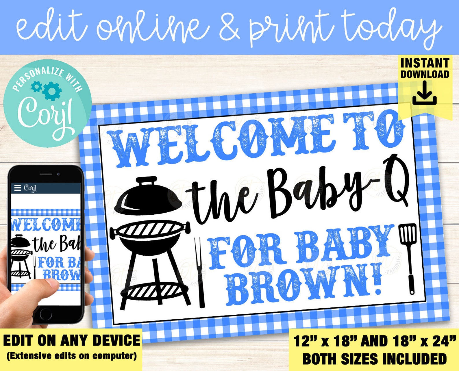 Blue Baby Q Baby Shower Sign Boy Barbeque Baby Shower Yard - Etsy