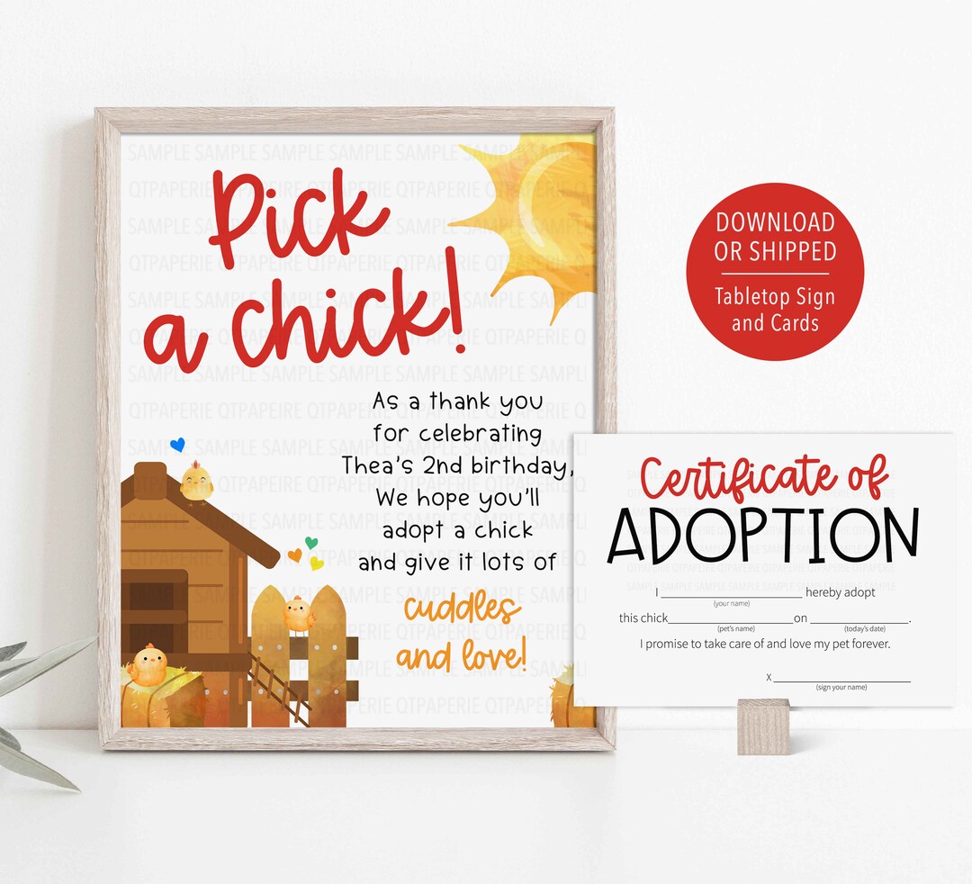 Pick A Chick Sign, Baby Chick Adoption Sign, Farm Adopt an Animal ...