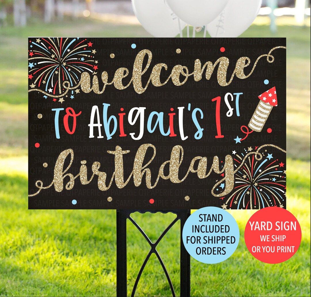 4th of July Birthday Sign, Red White Blue Birthday Sign, Firework Yard ...