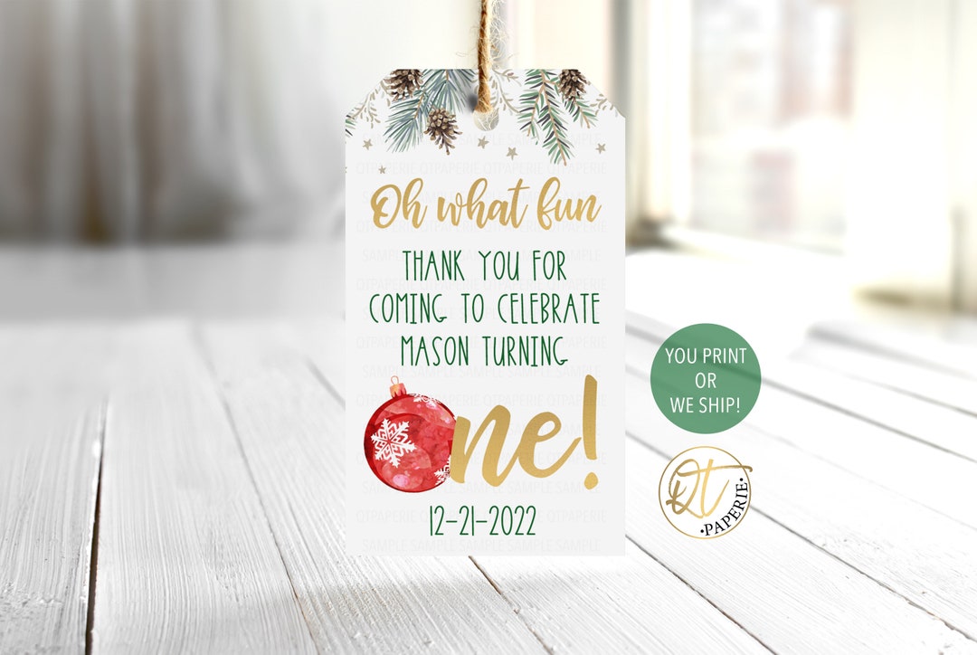 Oh What Fun First Birthday Thank You Tag, Christmas Birthday Tag, Oh ...