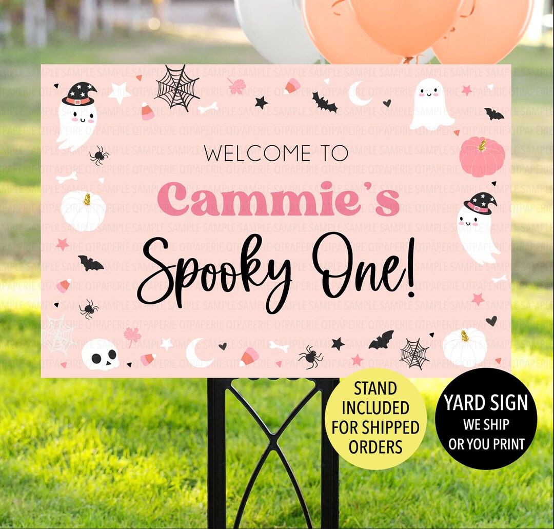 Girl Spooky One Birthday Sign, Pink Halloween Welcome Sign, Ghost ...