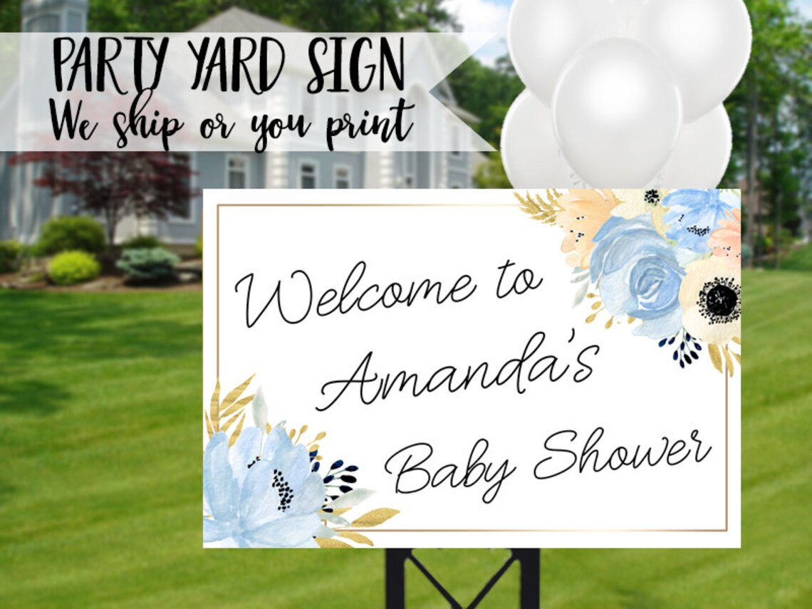 Blue Flowers Baby Shower Sign Boy Baby Shower Yard Sign Blue | Etsy