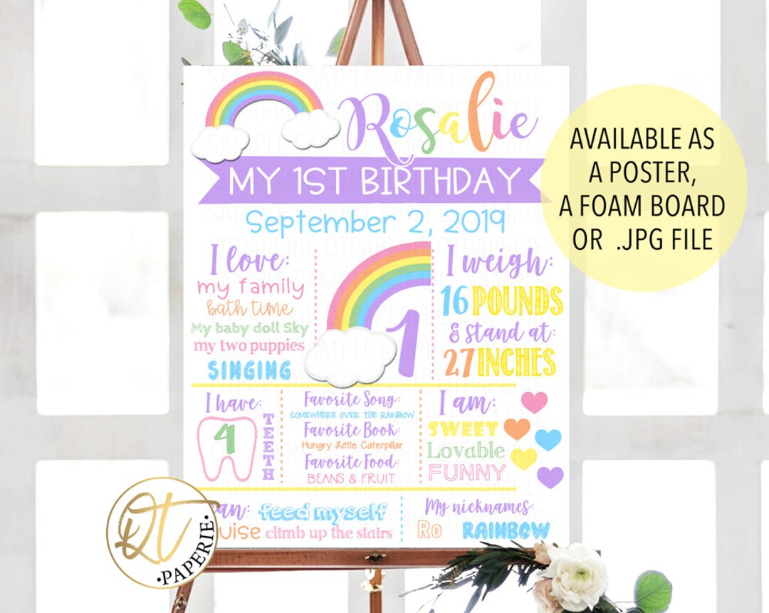 Pastel Rainbow Birthday Sign, Pastel Rainbow 1st Birthday Poster ...