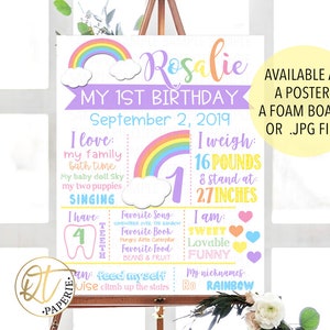 Pastel Rainbow Birthday Sign, Pastel Rainbow 1st Birthday Poster ...