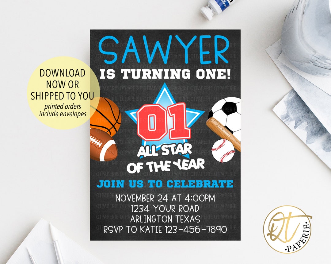 Sports Birthday Party Invitation, All Star Birthday Invitation, MVP ...