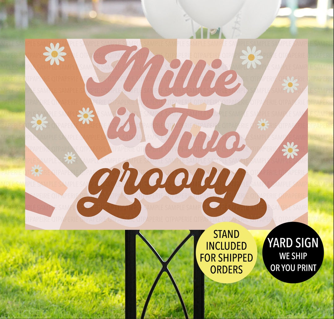 Two Groovy Birthday Sign, Boho Retro Sunshine Birthday Sign, Daisy ...