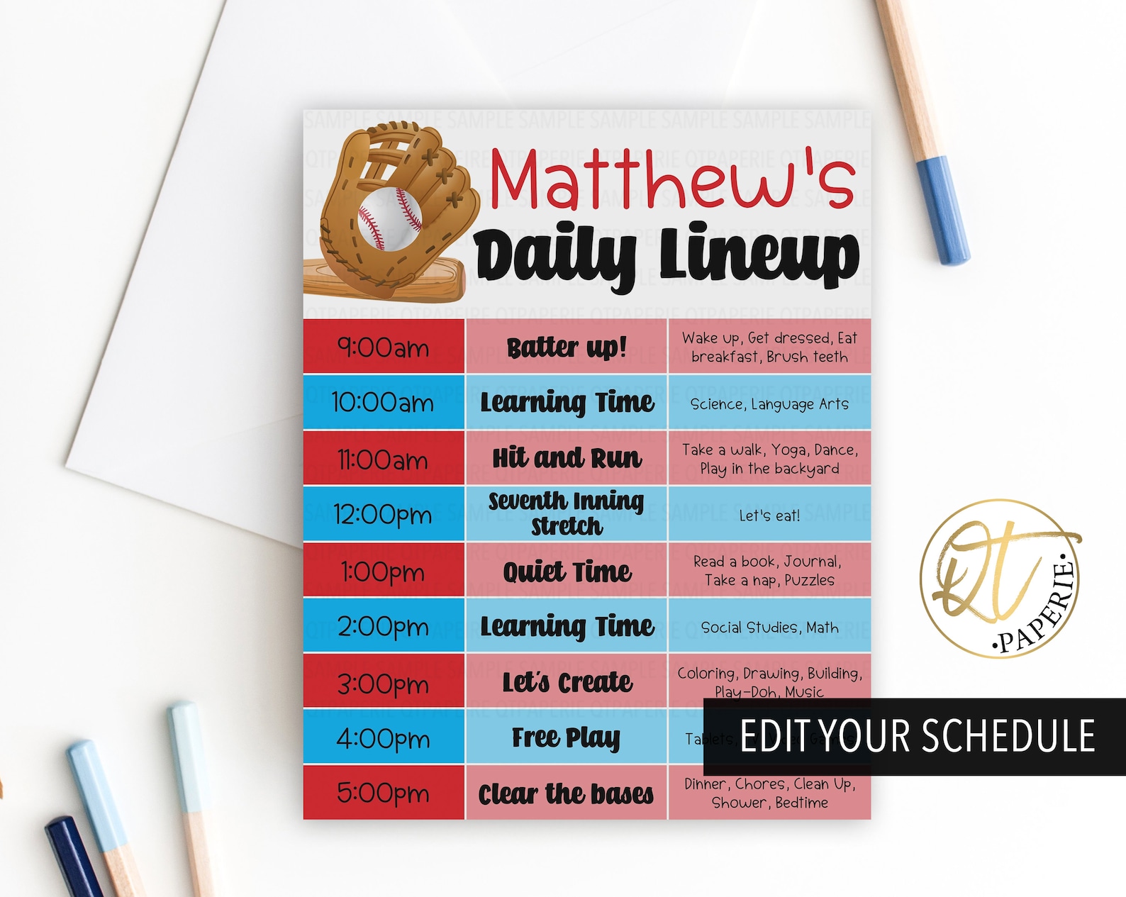 Baseball Home School Daily Schedule Baseball Daily Routine | Etsy