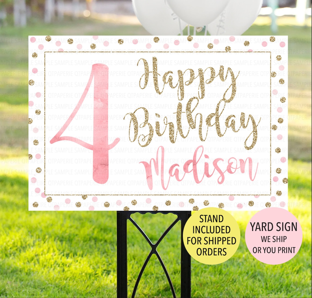 Pink Gold Birthday Sign, Polka Dot Birthday Sign, Birthday Yard Sign ...