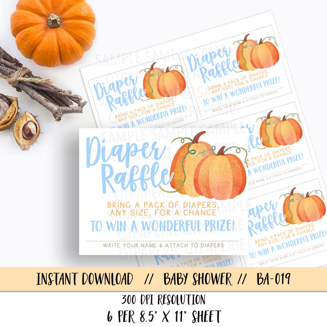 Pumpkin Diaper Raffle Card Fall Baby Shower Fall Diaper - Etsy