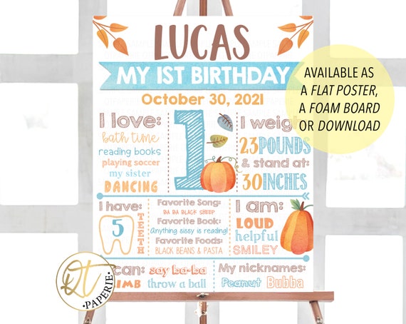 Boy Fall Birthday Chalkboard Pumpkin Birthday Sign Boy | Etsy