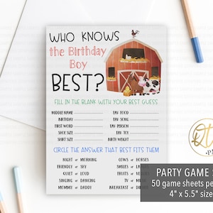 Farm Birthday Game, Barnyard Party Game, Who Knows the Birthday Boy ...