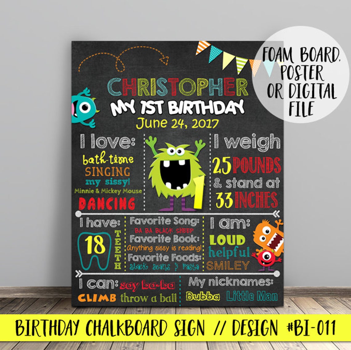 Monster Birthday Chalkboard Monster Chalkboard Monster | Etsy
