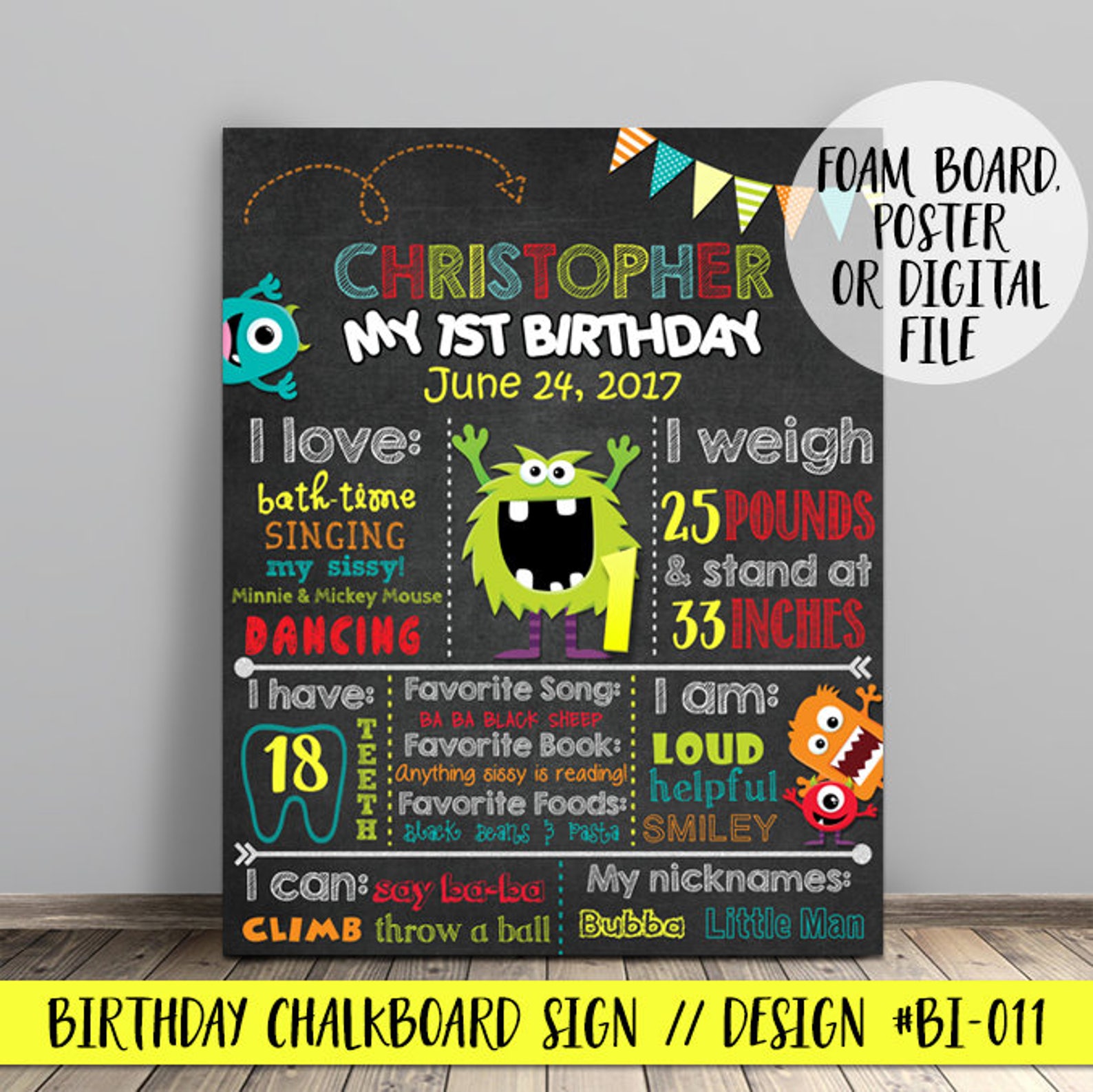 Monster Birthday Chalkboard Monster Chalkboard Monster | Etsy