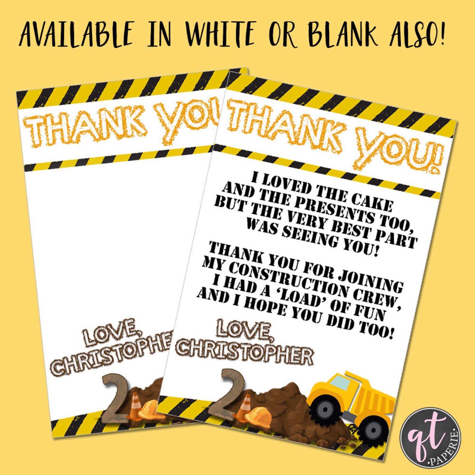 Construction Birthday Thank You Construction Thank You | Etsy