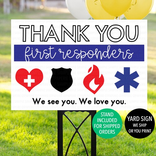 Thank You First Responders Yard Sign EMT Police Firefighter | Etsy