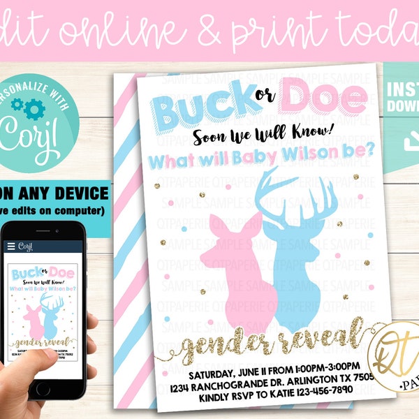 Gender Reveal Buck or Doe Phone Invitation - Etsy