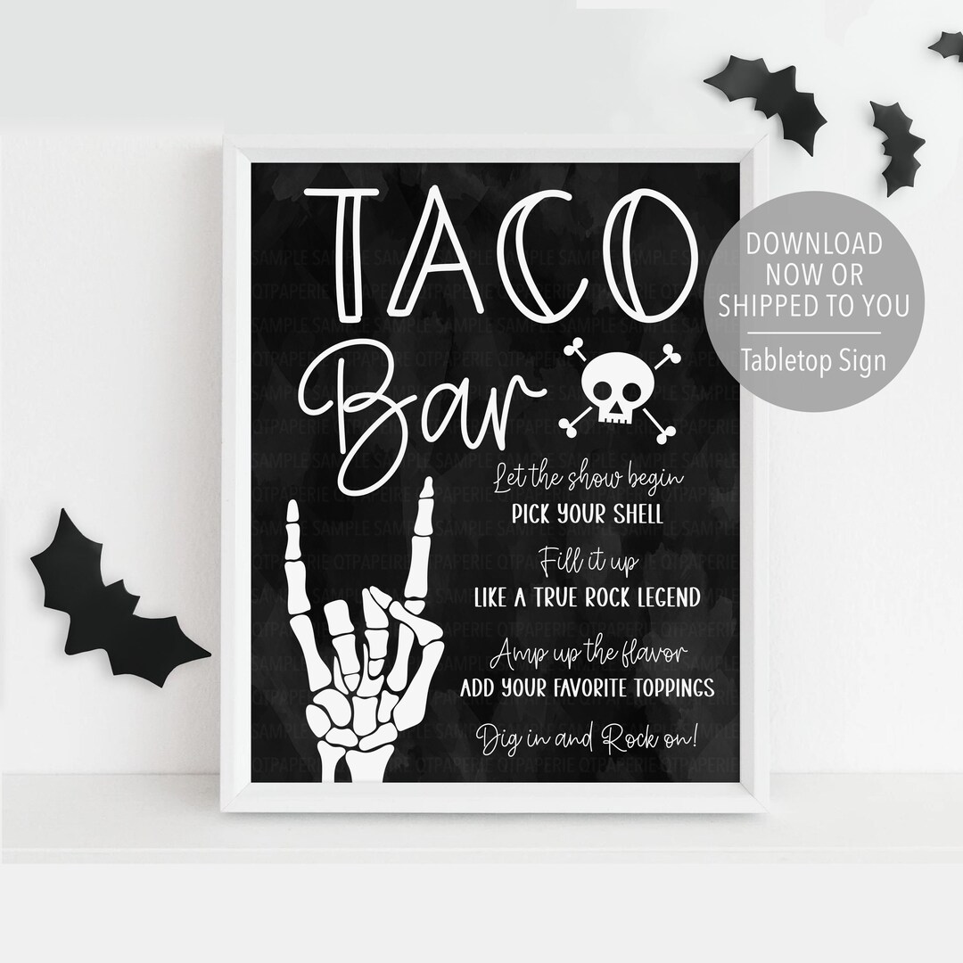 Bad TWO the Bone Taco Bar Sign, Skull Bones Taco Bar Sign, Rock on ...