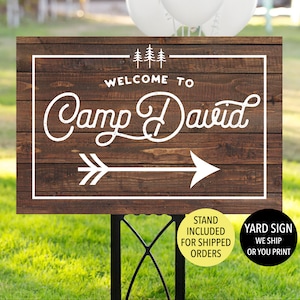 Camp Birthday Direction Sign, Camp Welcome Sign With Arrow, Camping ...