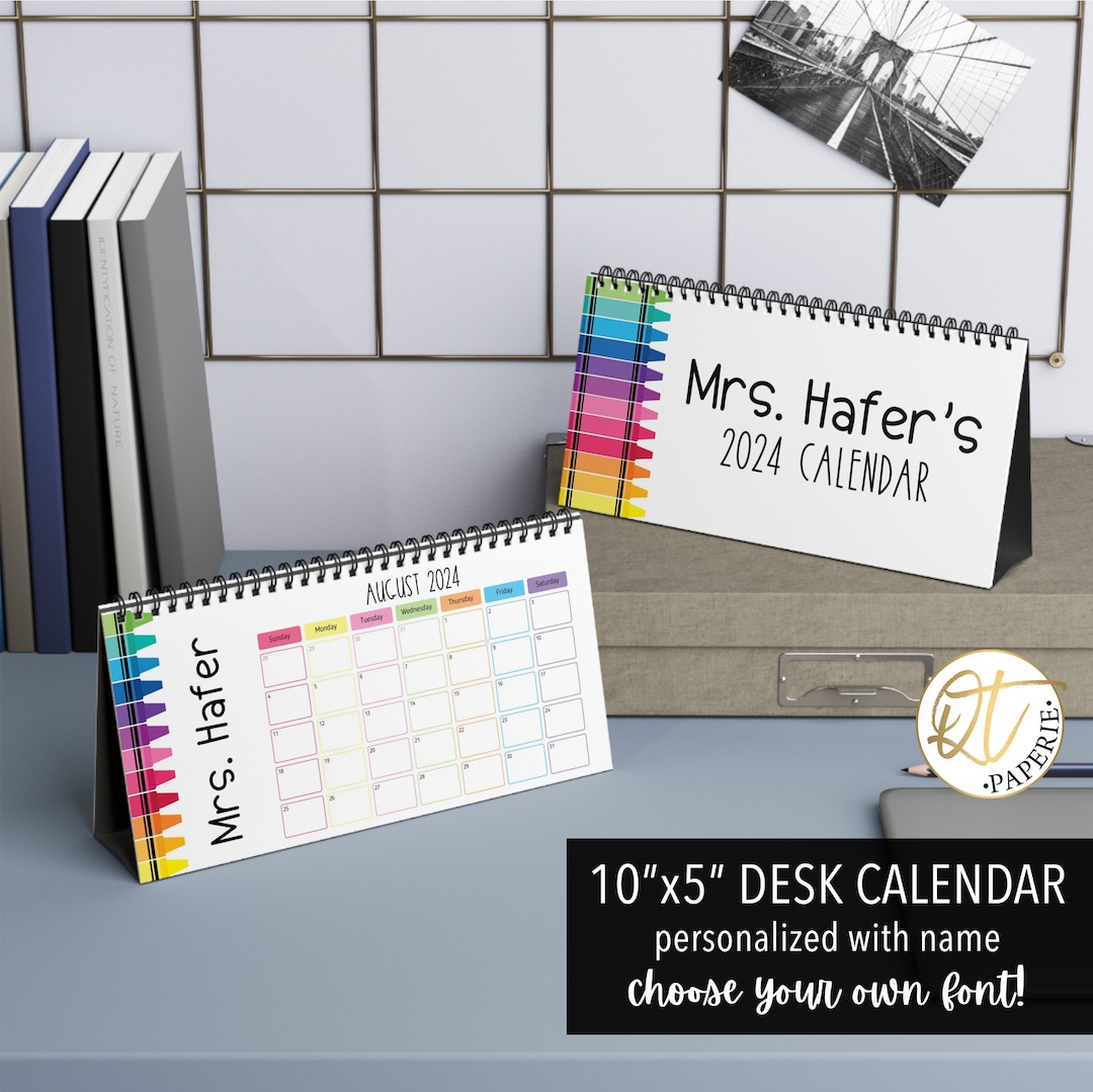 Personalized Teacher Desk Calendar, Teacher Appreciation Gift, Crayon ...