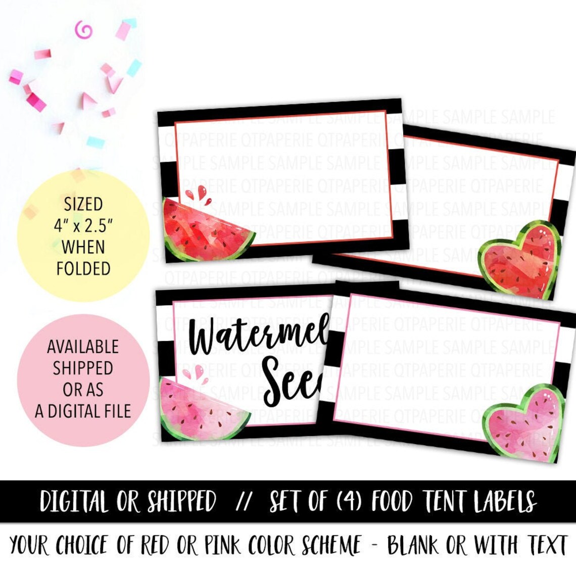 Watermelon Food Tent, Food Label, Folded Food Tent, Printed Watermelon ...