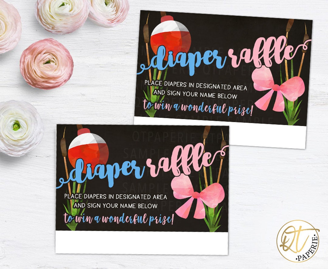 Fishing Diaper Raffle Card, Bait Bows Diaper Raffle Gender Reveal Game ...