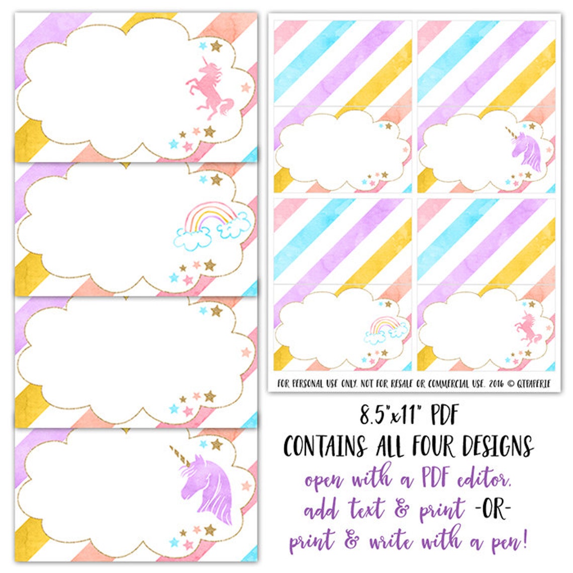 Unicorn Food Tent Unicorn Food Label Rainbow Food Label | Etsy