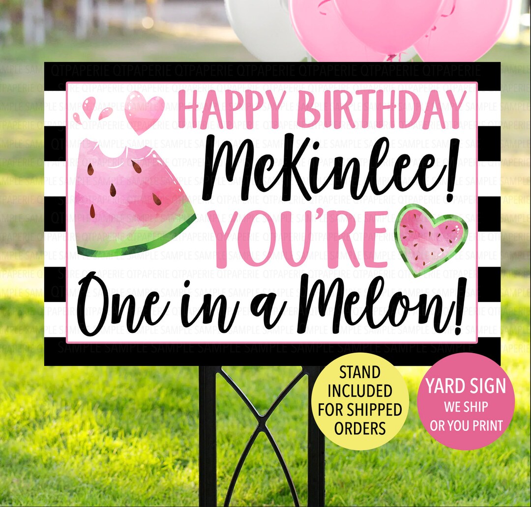 Watermelon Happy Birthday Sign, One in a Melon Birthday, Watermelon ...