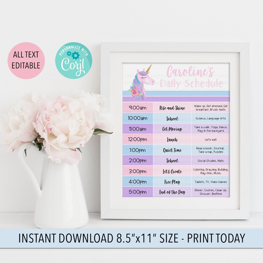 Unicorn Home School Daily Schedule, Unicorn Daily Routine Schedule ...