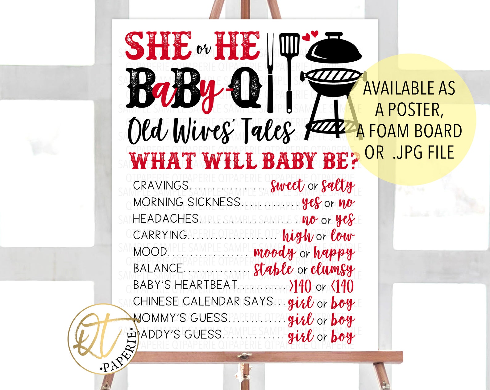 Baby Q Gender Reveal Sign, Baby Q Old Wives Tales Poster, Baby Q Sign ...
