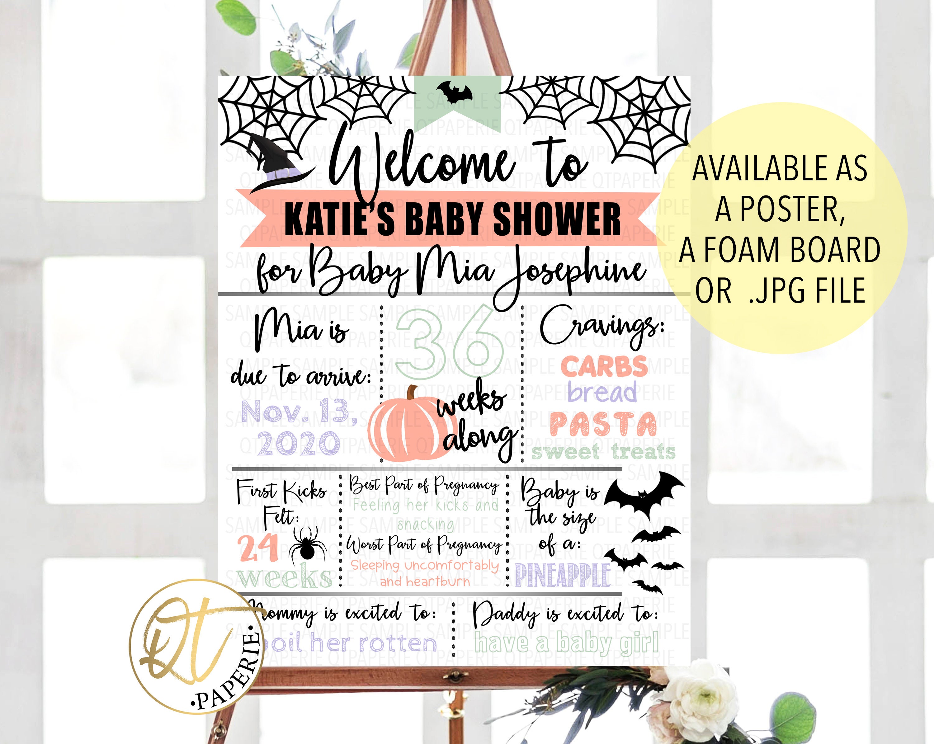Halloween Baby Shower Sign Halloween Pregnancy Stat Sign | Etsy