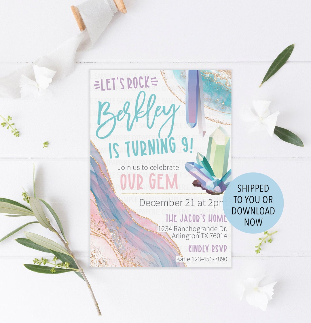 Geode Birthday Invitation, Crystal Invitation, Gemstone Birthday, Geode ...