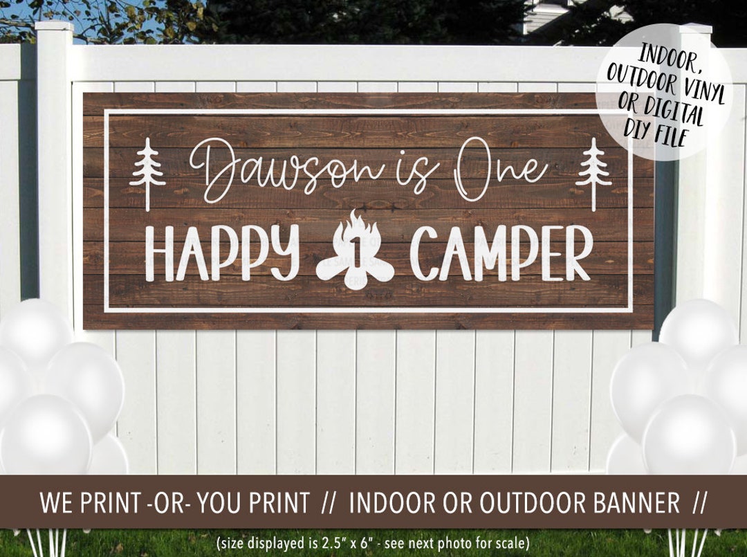 Happy Camper Birthday Banner, One Happy Camper Banner, Camping Birthday ...