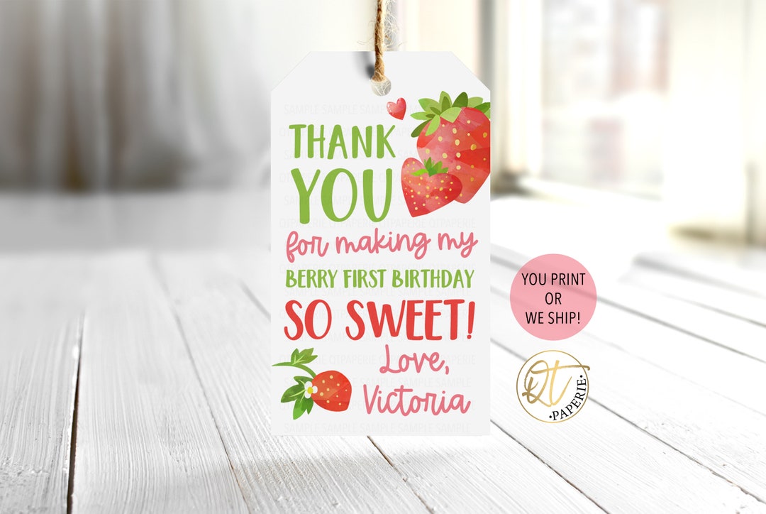 Strawberry Birthday Thank You Tag, Berry First Birthday Tag, Strawberry ...