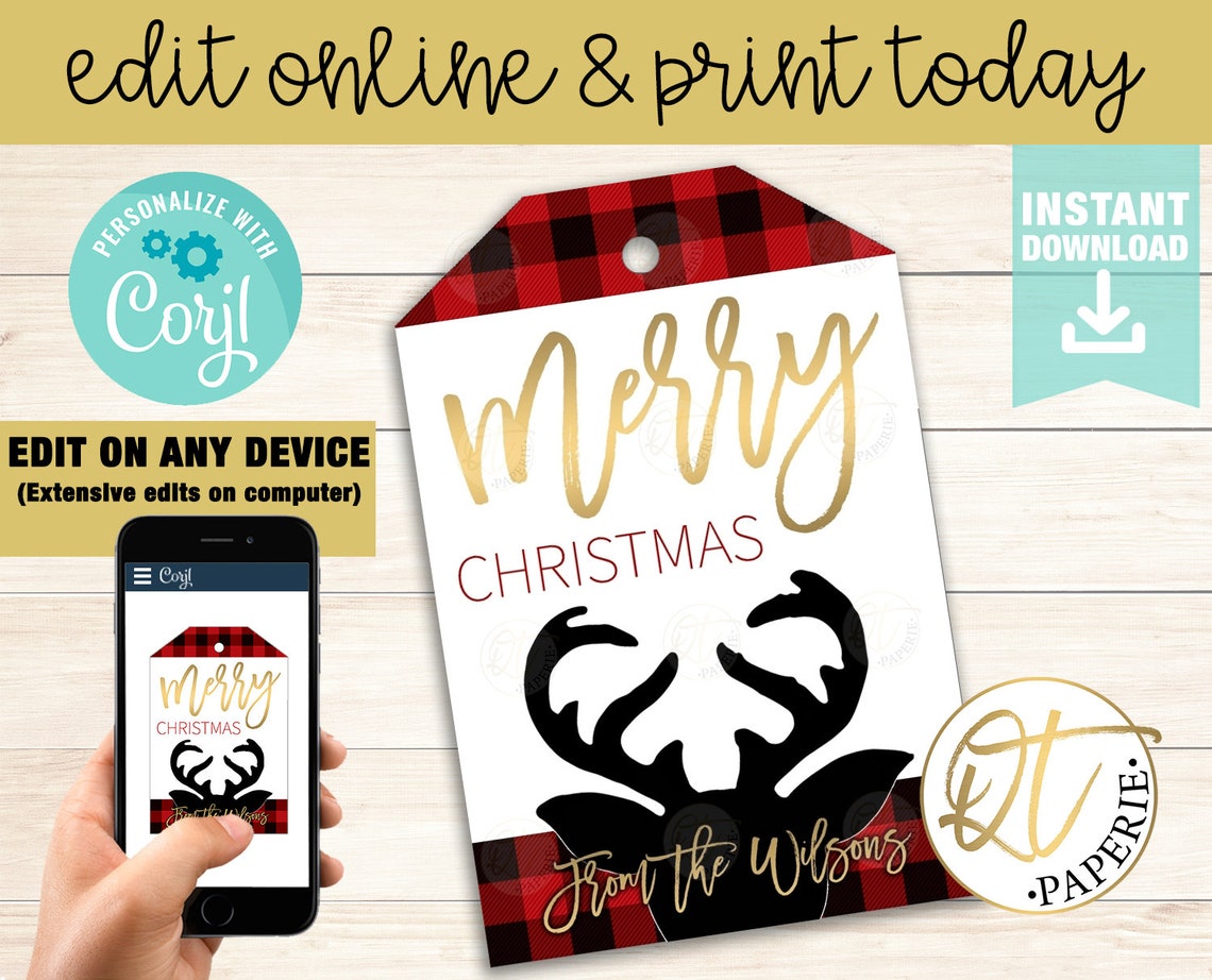 Buffalo Plaid Christmas Tag Printable Buffalo Merry Christmas - Etsy